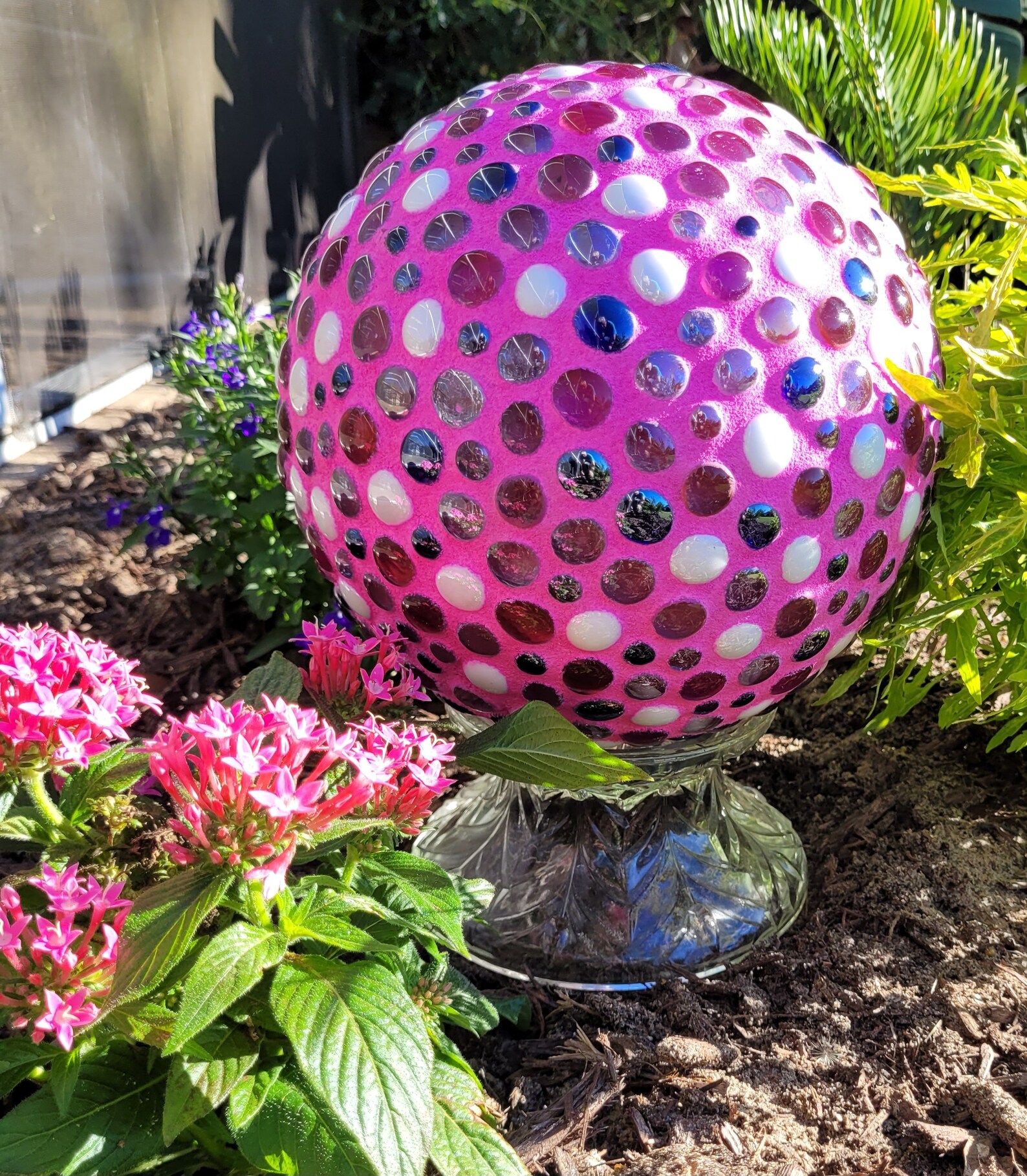 Repurpose Gazing Ball Pink Mosaic Bowling Unbreakable Garden Art ...