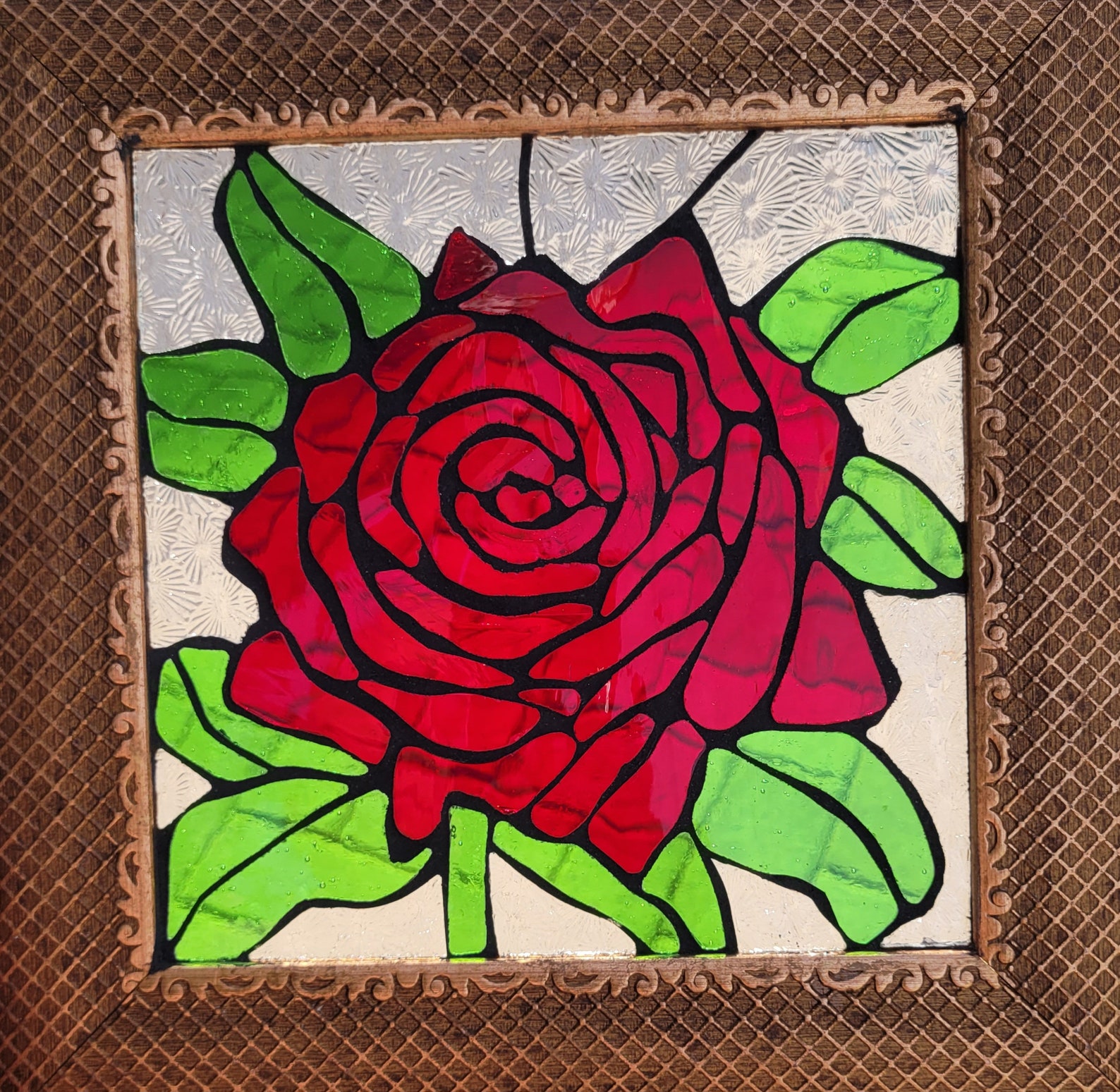 Stained Glass Mosaic Ruby Red Rose Window Repurpose Frame Photograph - Etsy