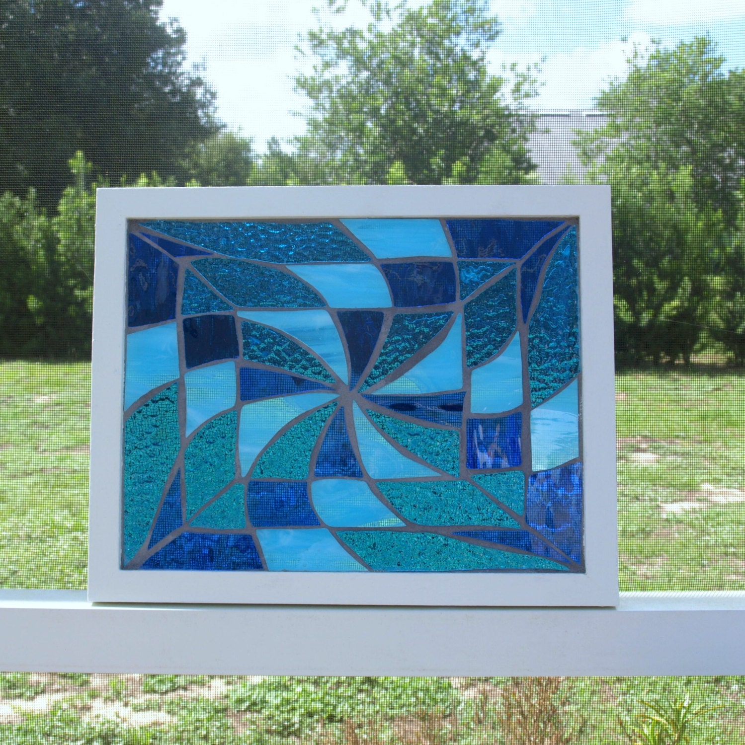 Blue Water Pinwheel Vortex Stained Glass Mosaic Frameables - Etsy