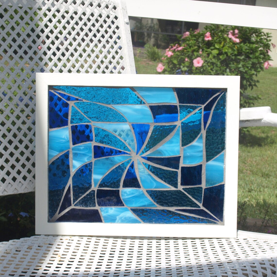 Blue Water Pinwheel Vortex Stained Glass Mosaic Frameables - Etsy