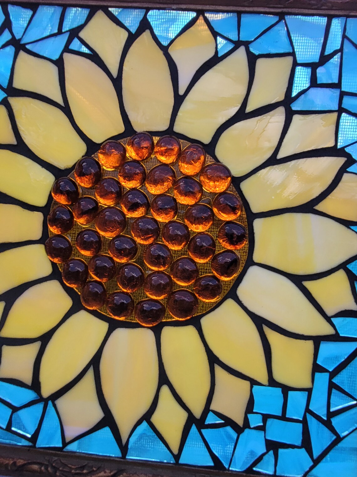 Yellow Sunflower Stained Glass Mosaic Wooden Window Repurpose - Etsy