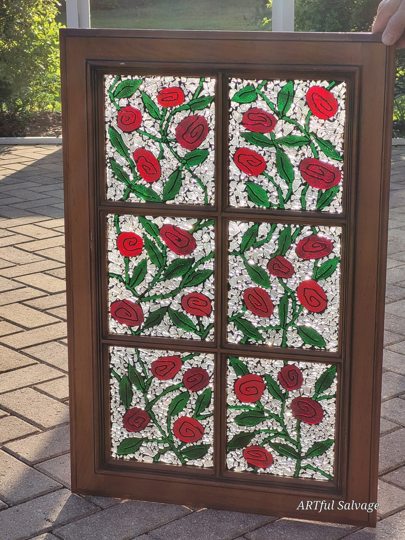 Stained Glass Mosaic Window Wood Cabinet Door Repurpose "painting the ...
