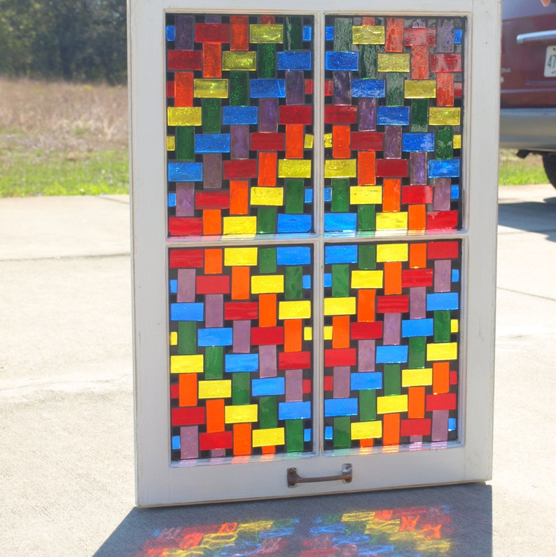 Stained Glass Mosaic Wooden Window Repurpose the Rainbow Weaver - Etsy