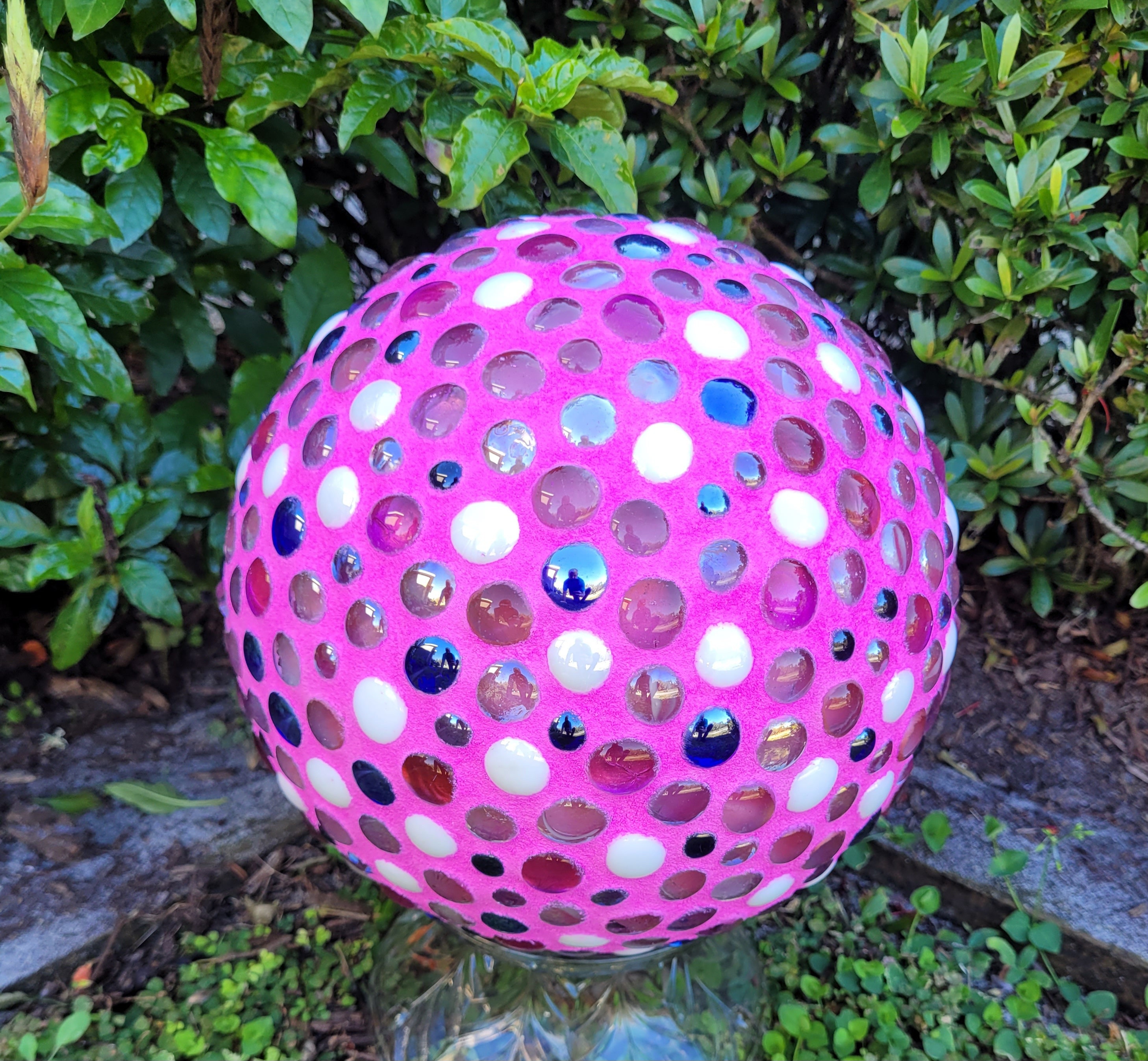 Repurpose Gazing Ball Pink Mosaic Bowling Unbreakable Garden Art ...