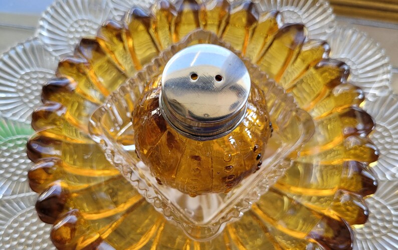 Stained Glass Mosaic Amber Gold Yellow Plate Flower Egg Plate Salt ...