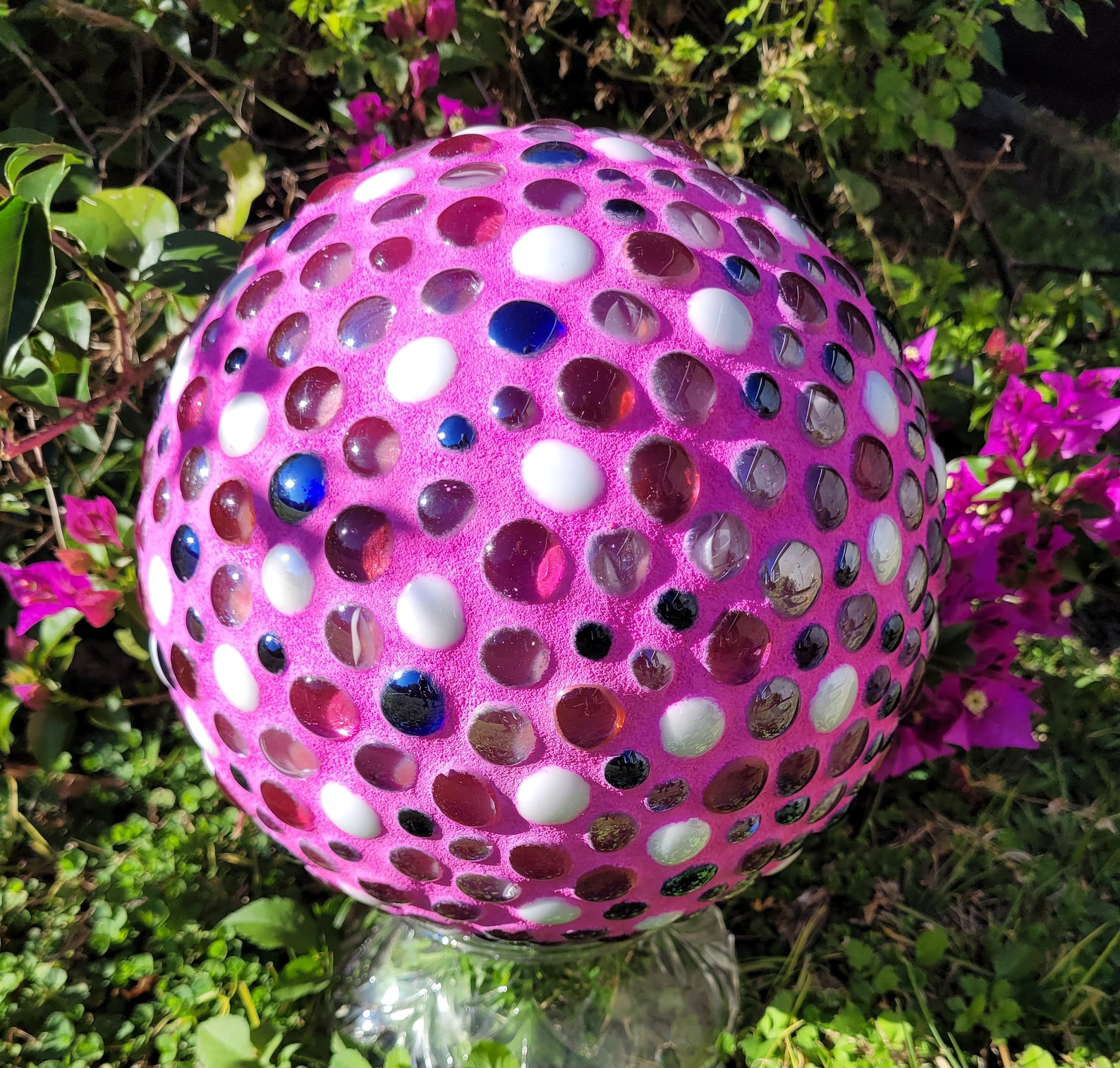 Repurpose Gazing Ball Pink Mosaic Bowling Unbreakable Garden Art ...