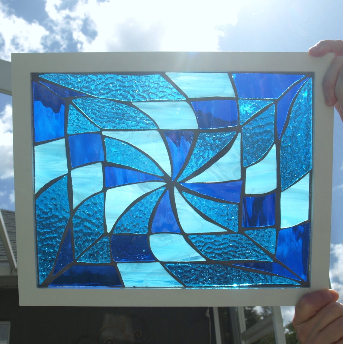 Blue Water Pinwheel Vortex Stained Glass Mosaic Frameables - Etsy