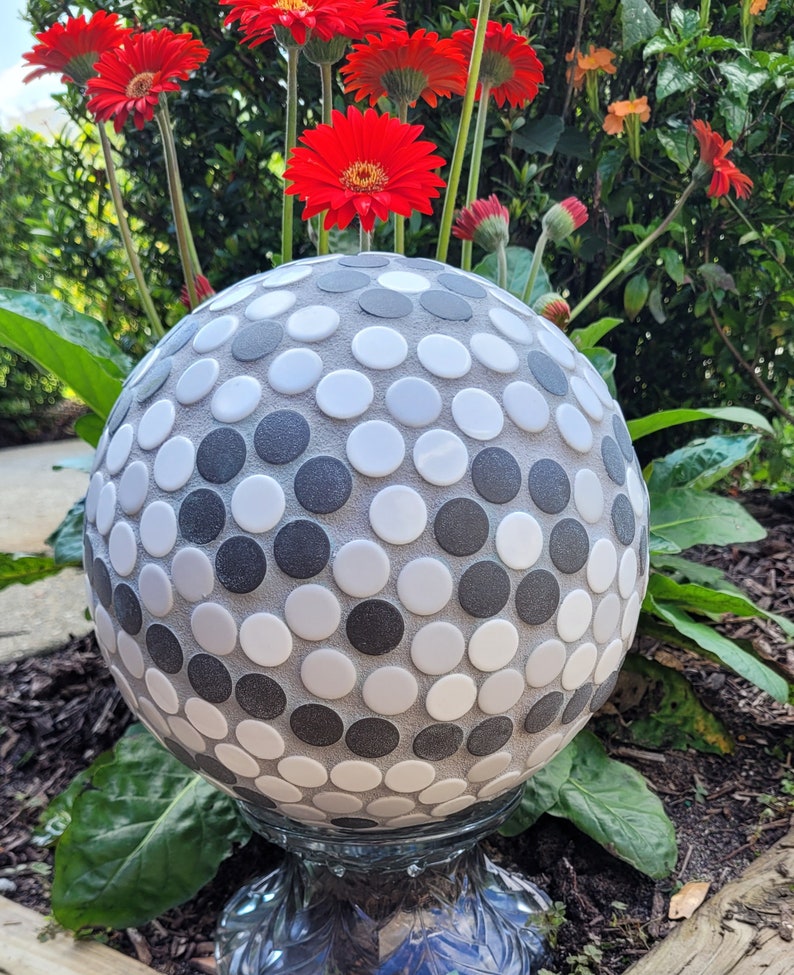 Repurpose Gazing Ball Penny Tiles Round Circles Gray Black White Mosaic ...