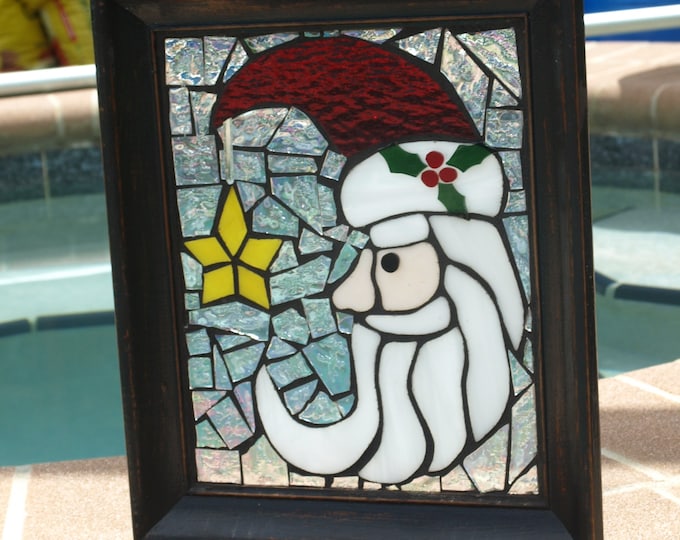 Stained Glass Mosaic Santa Moon Framed Frost Star - Etsy