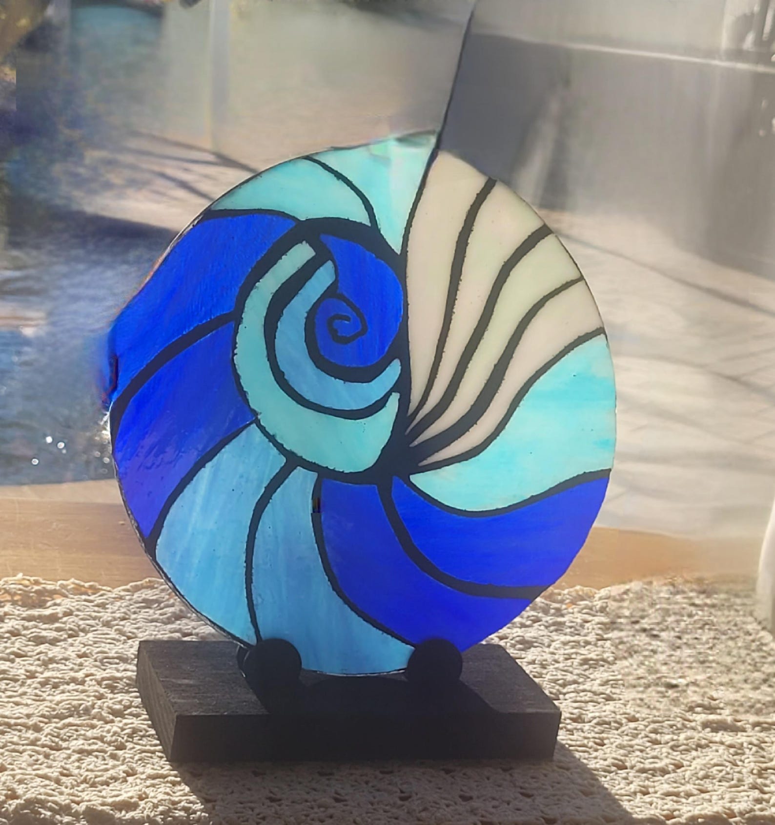 Blue Water Nautilus Stained Glass Mosaic Round Circle Turquoise White ...