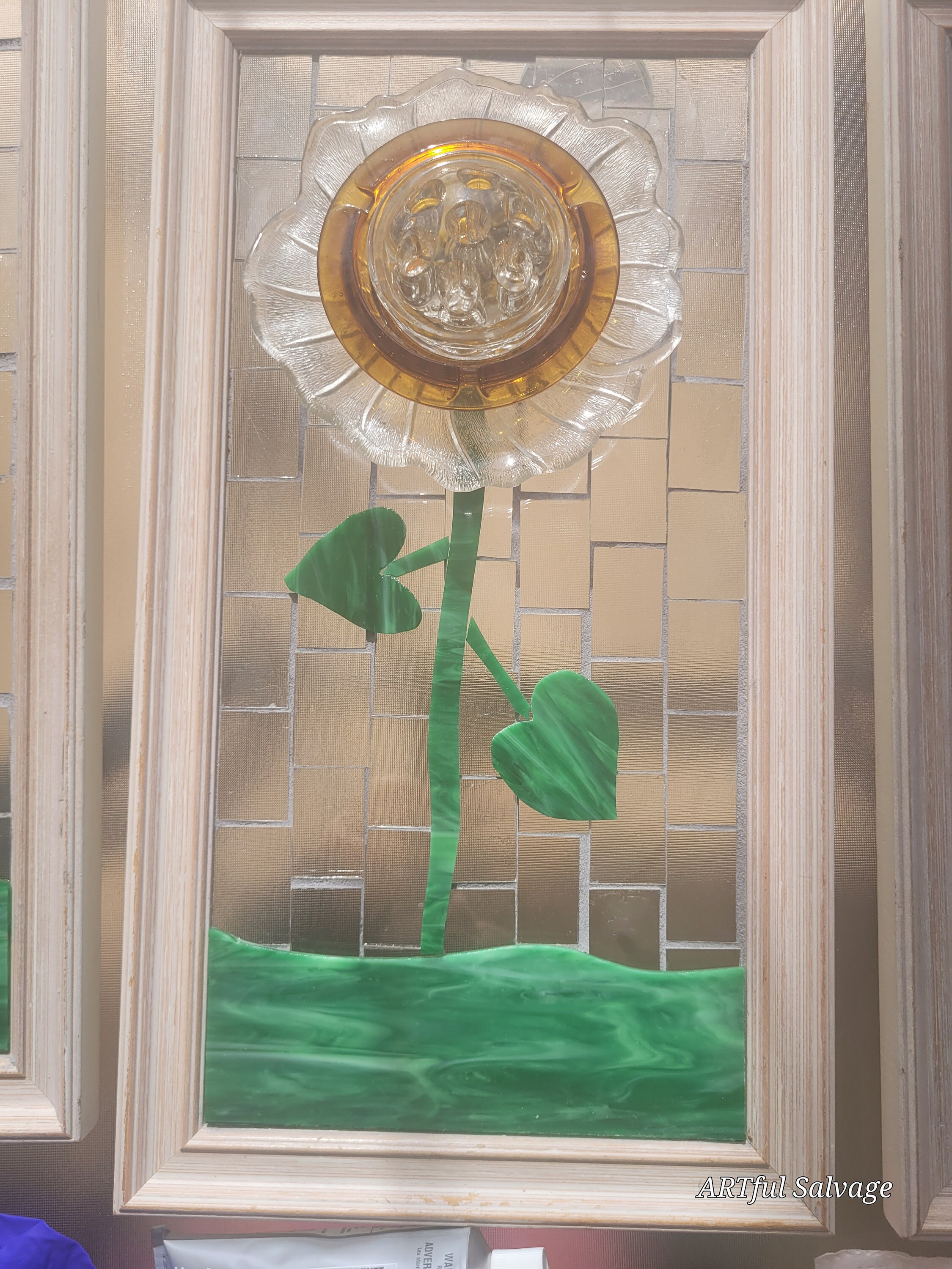 Stained Glass Mosaic Crystal Clear Plate Flower Window Repurpose Frame ...