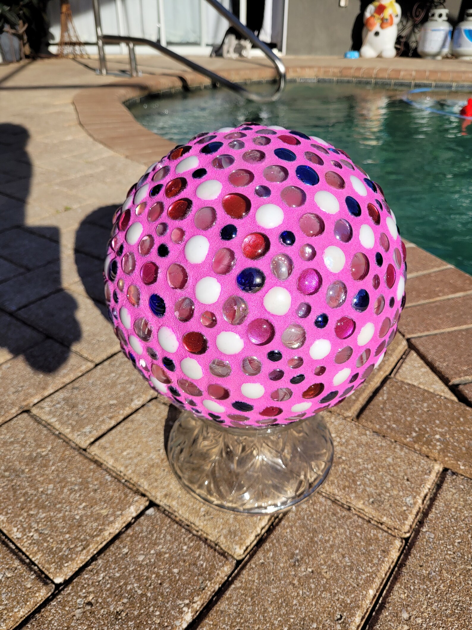 Repurpose Gazing Ball Pink Mosaic Bowling Unbreakable Garden Art ...