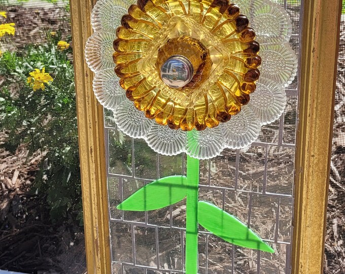 Stained Glass Mosaic Amber Gold Yellow Plate Flower Egg Plate Salt ...