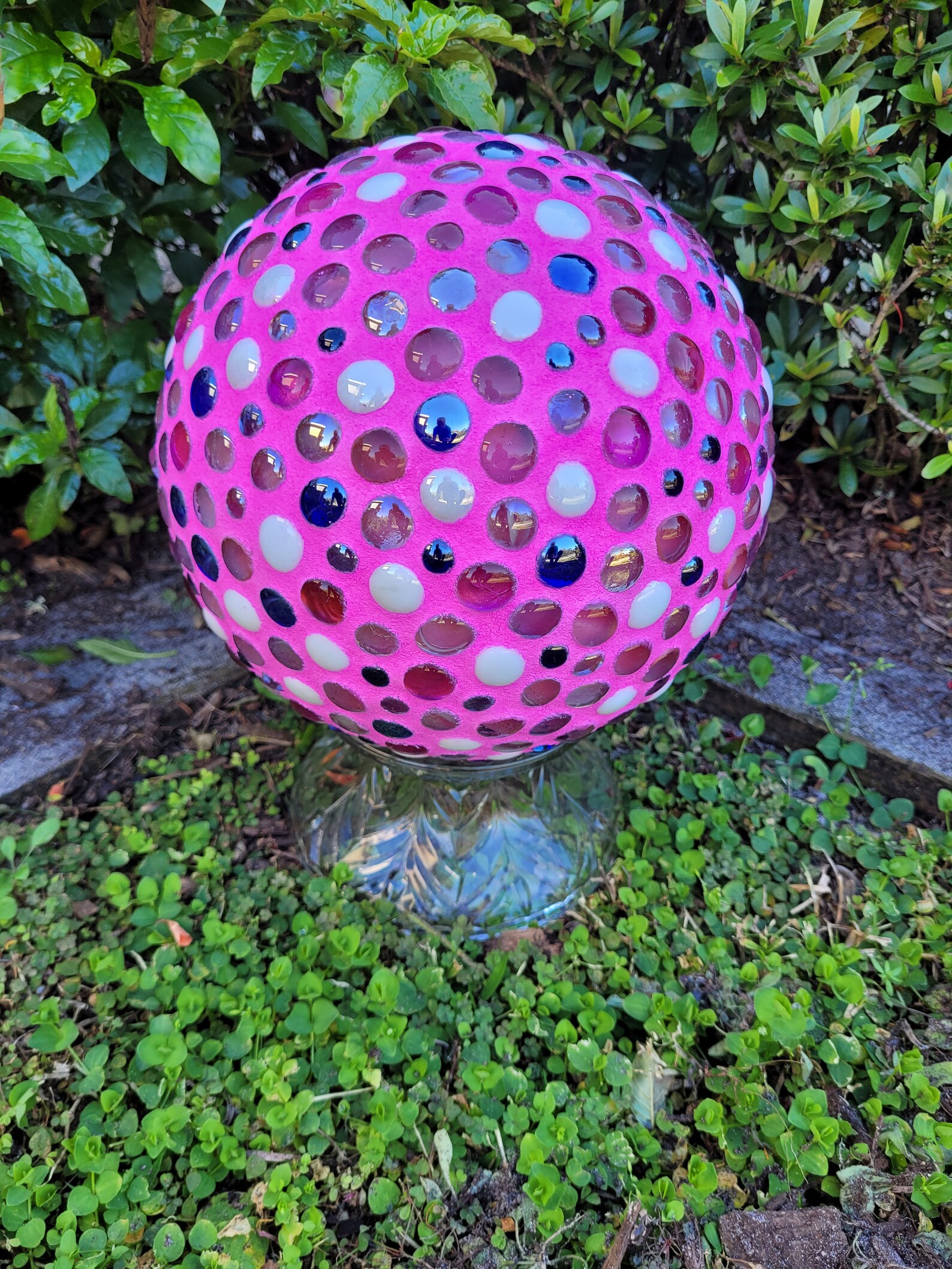 Repurpose Gazing Ball Pink Mosaic Bowling Unbreakable Garden Art ...