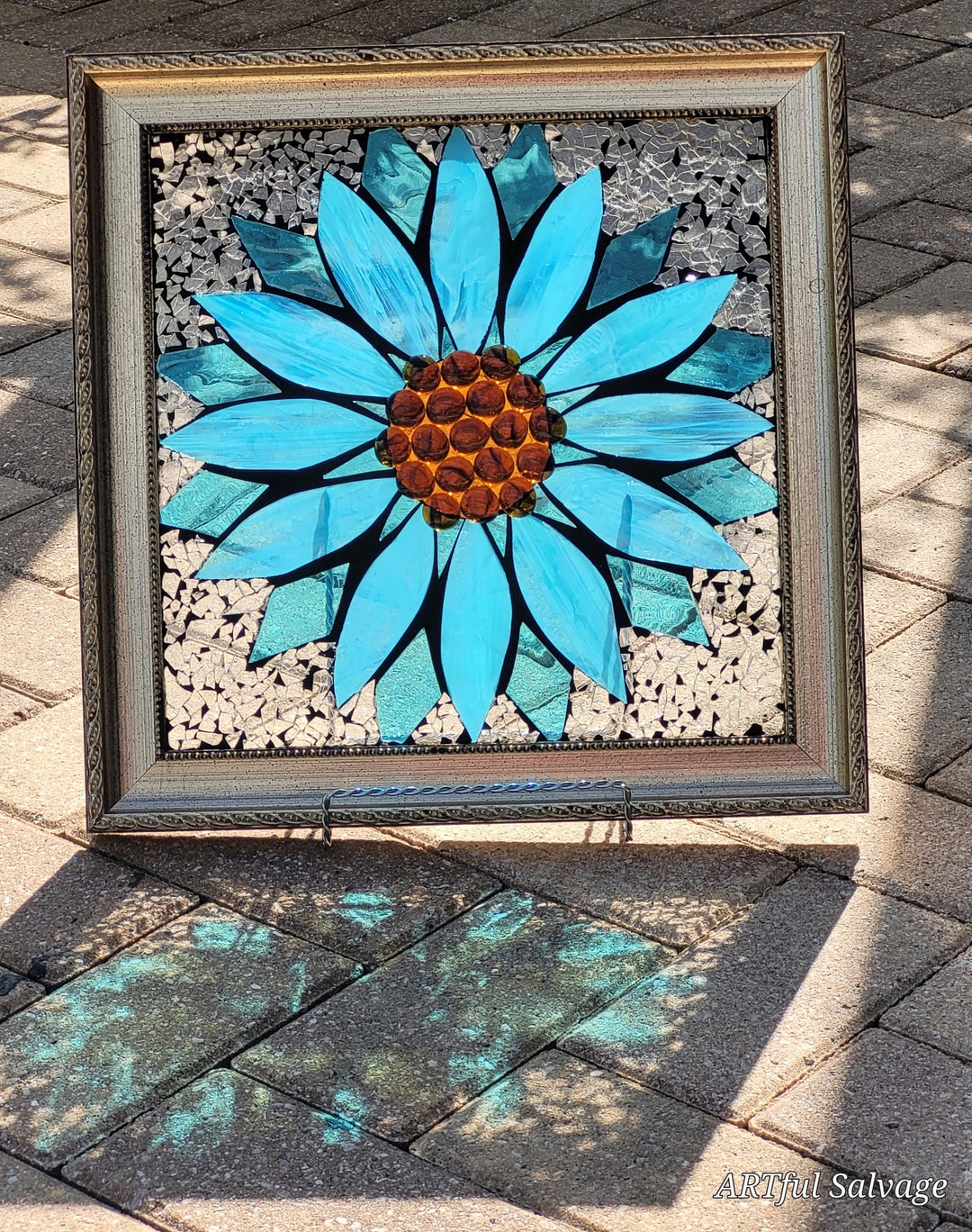 Stained Glass Mosaic Wooden Window Repurpose blue Coneflower Daisy ...