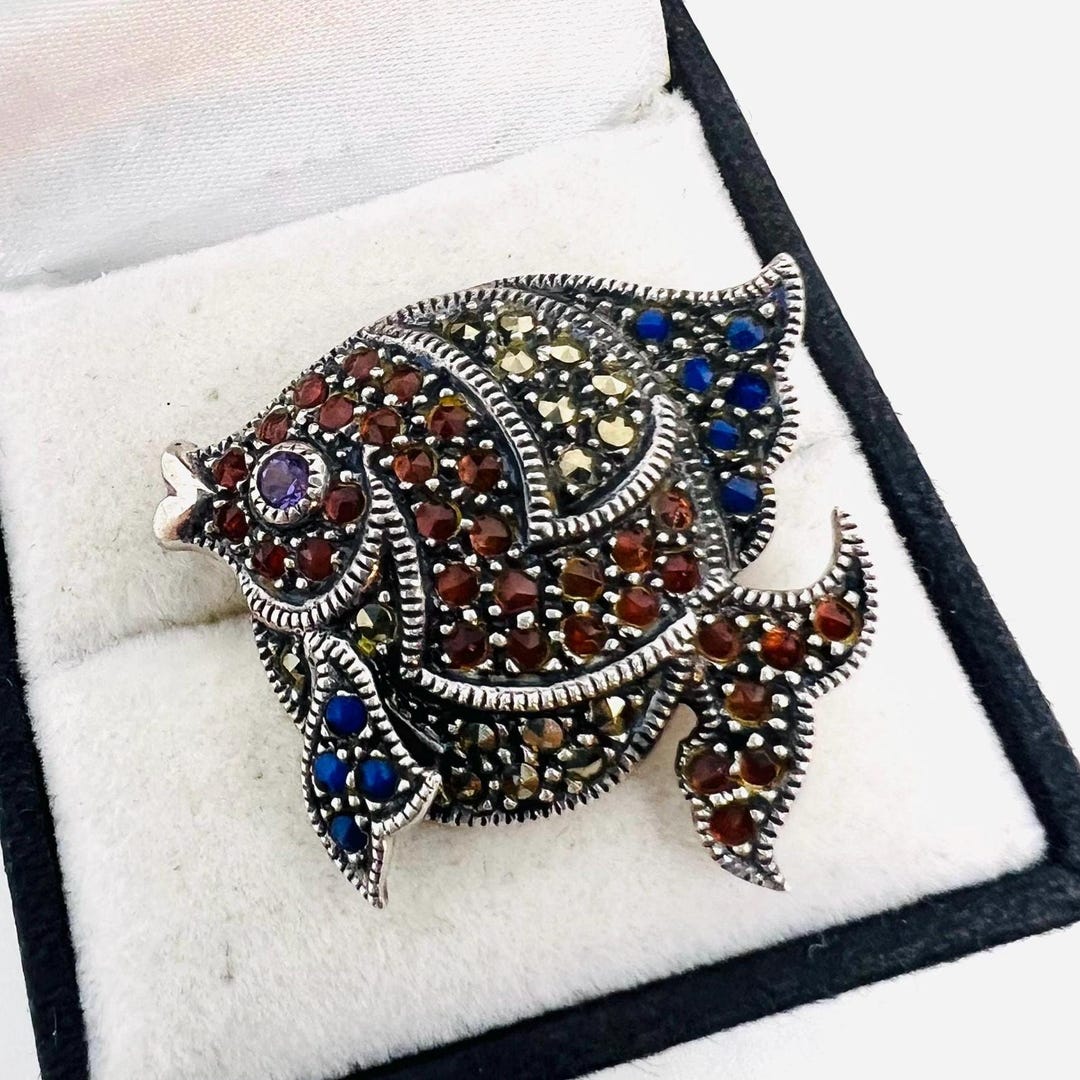 JUDITH JACK Sterling Silver Marcasite Fish Brooch 9.25gm Signed ...