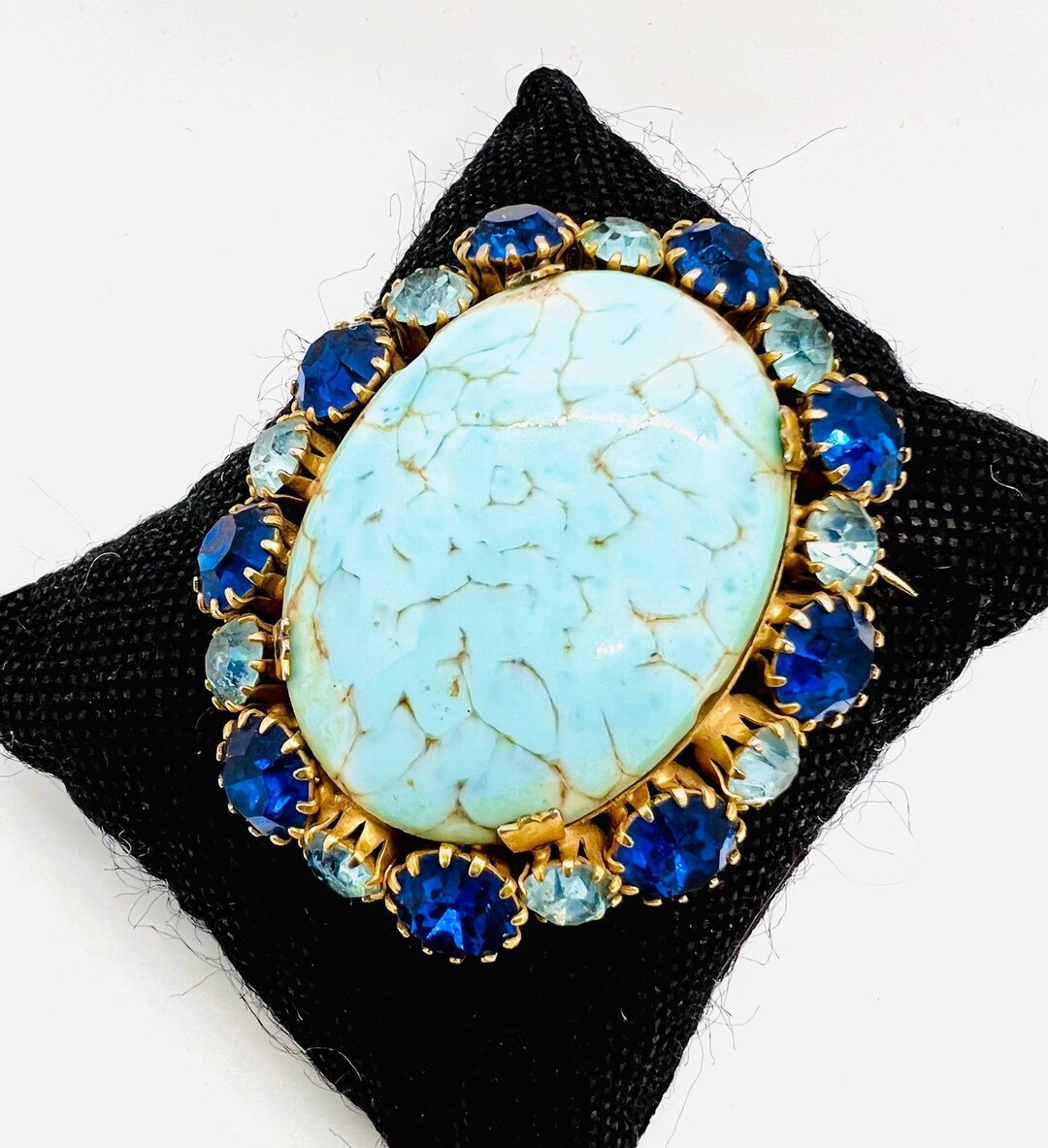 Large Czech Hubbell Glass & Jewel Tone Rhinestone Brooch Vintage ...