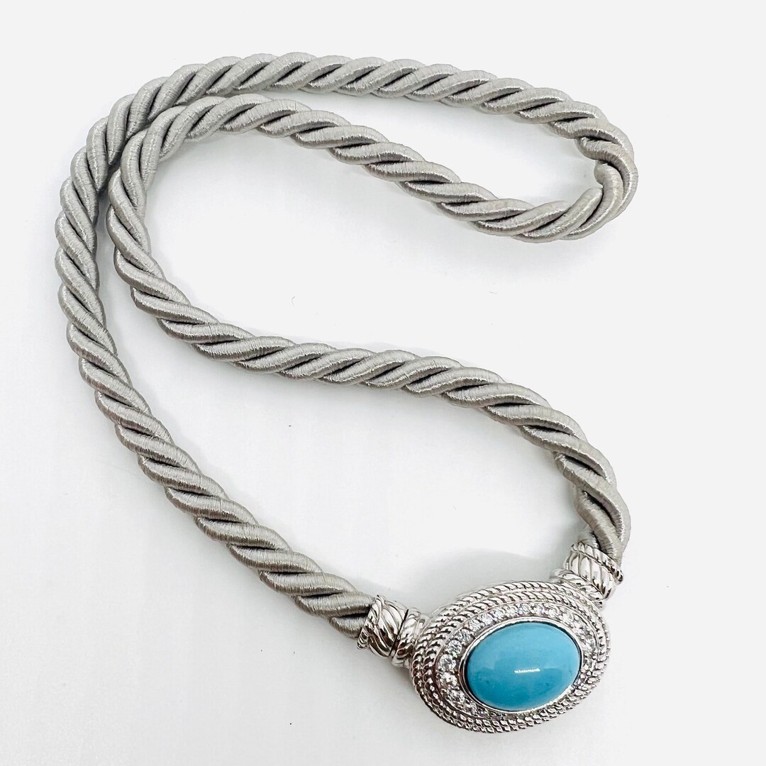 JUDITH RIPKA Sterling Silver Necklace Turquoise & Diamonique Pendant ...