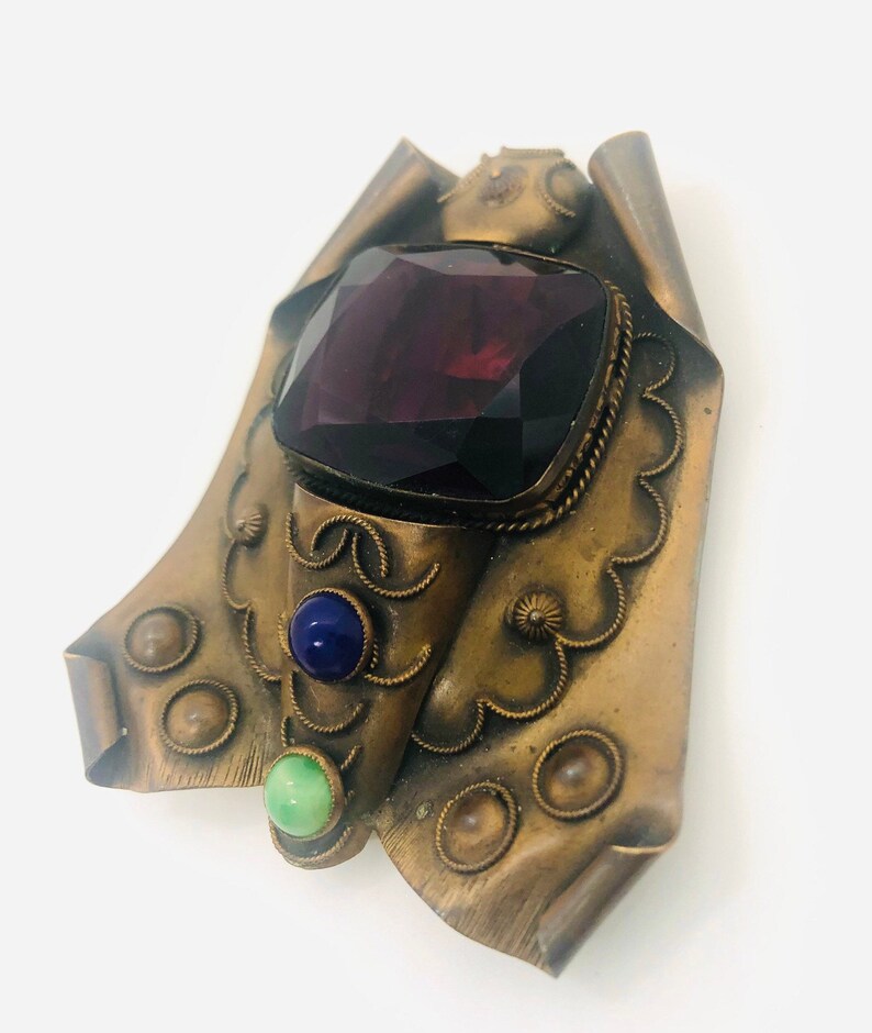 HUGE Arts & Crafts Faceted Amethyst Glass DRESS CLIP Artex | Etsy