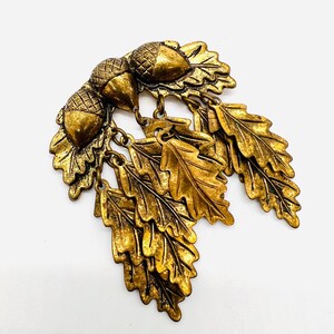 Art Deco Gilt Brass Acorns & Dangling Oak Leaves Brooch Vintage Antique ...
