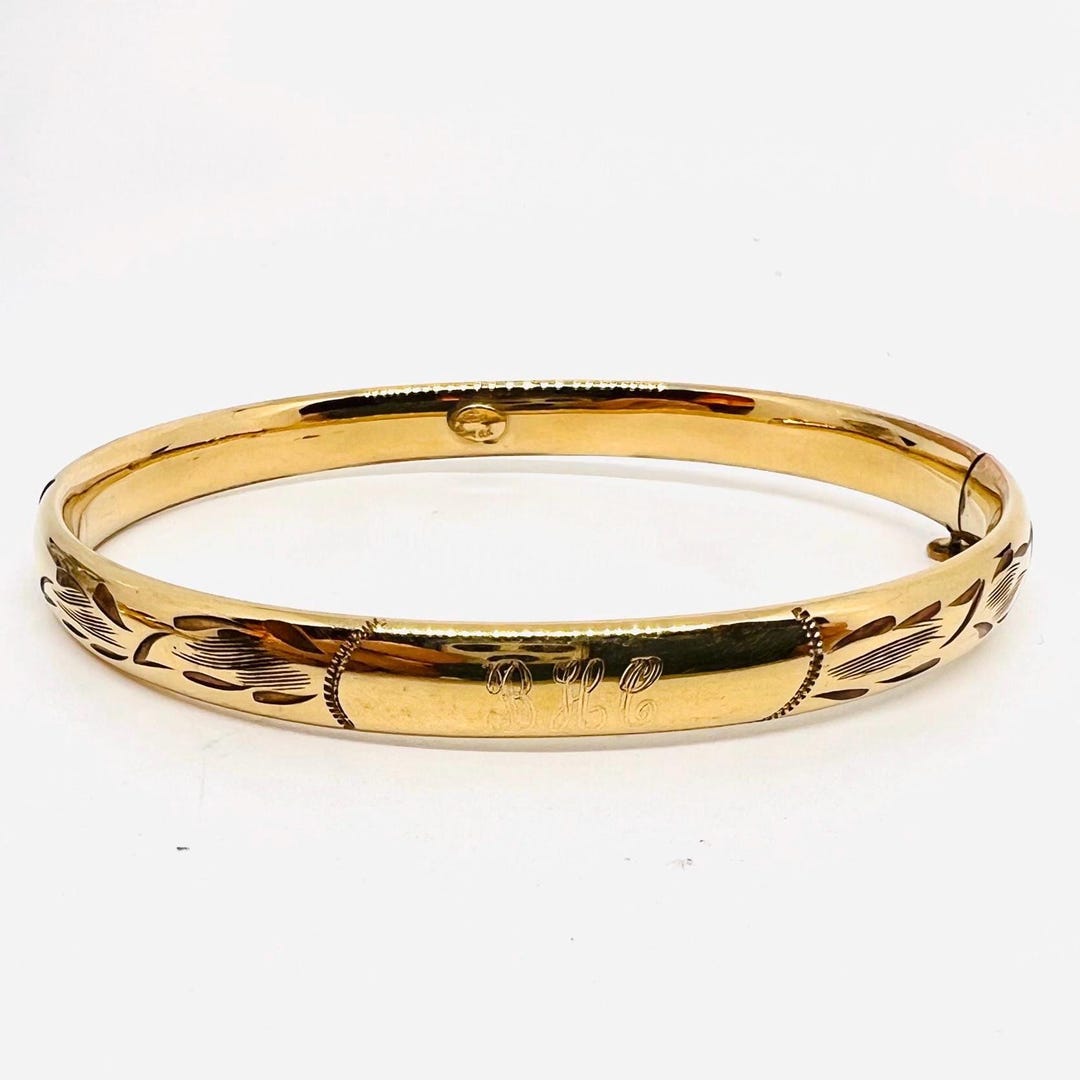 14k Gold Filled Engraved & Monogrammed Bangle Bracelet Signed Fine ...