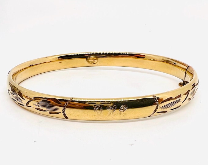 14k Gold Filled Engraved & Monogrammed Bangle Bracelet Signed Fine ...