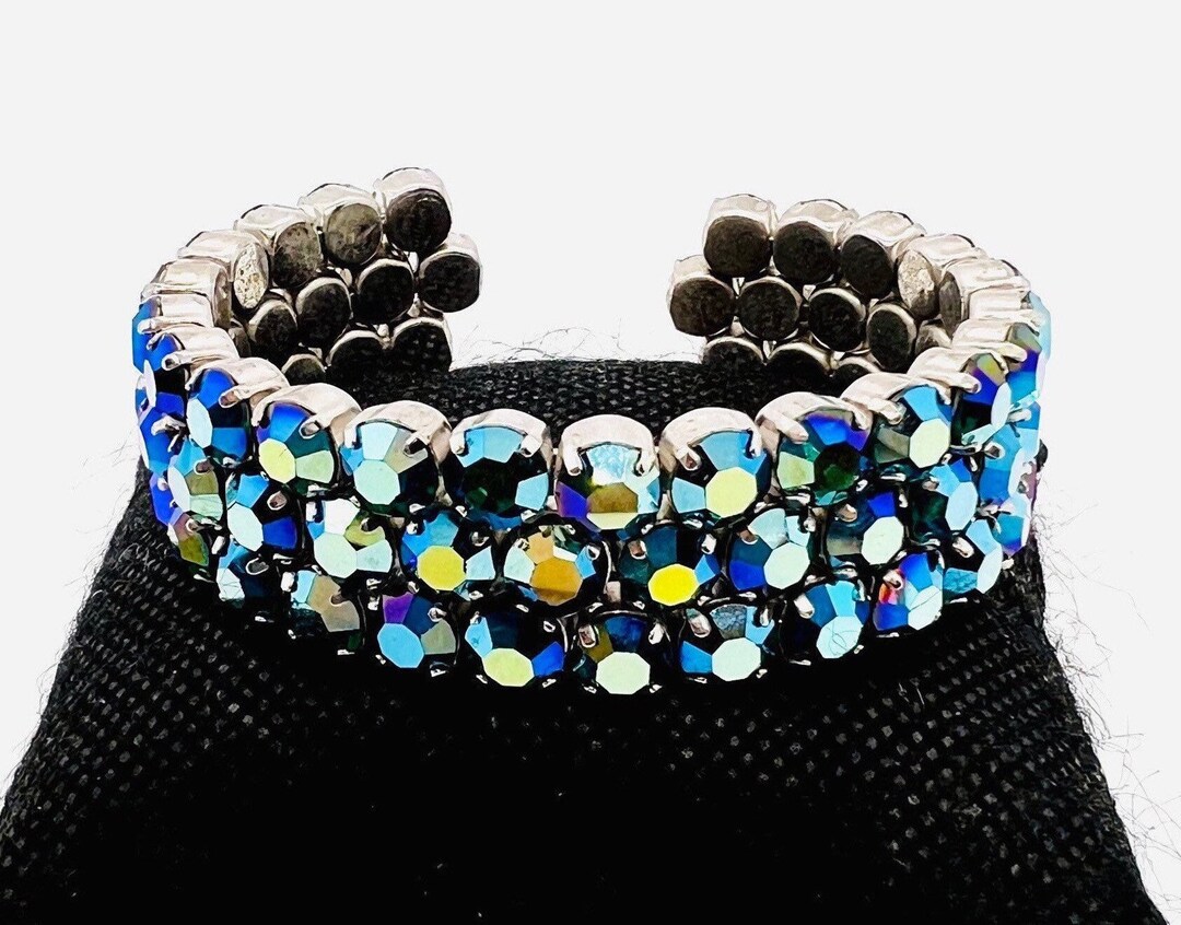 Sparkling Peacock Oil Slick AB Rhinestone Cuff Bracelet Vintage ...