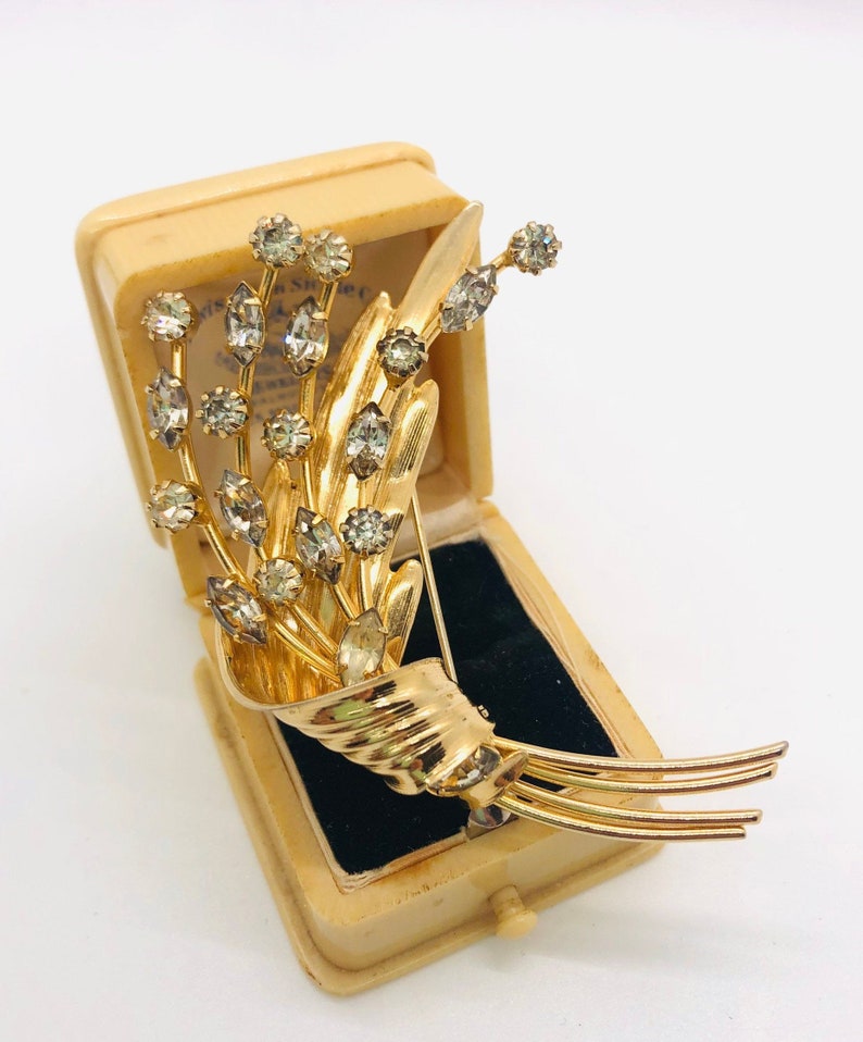 Large HOBE Rhinestone Spray Brooch 3 Inch Dated 1966 Vintage - Etsy