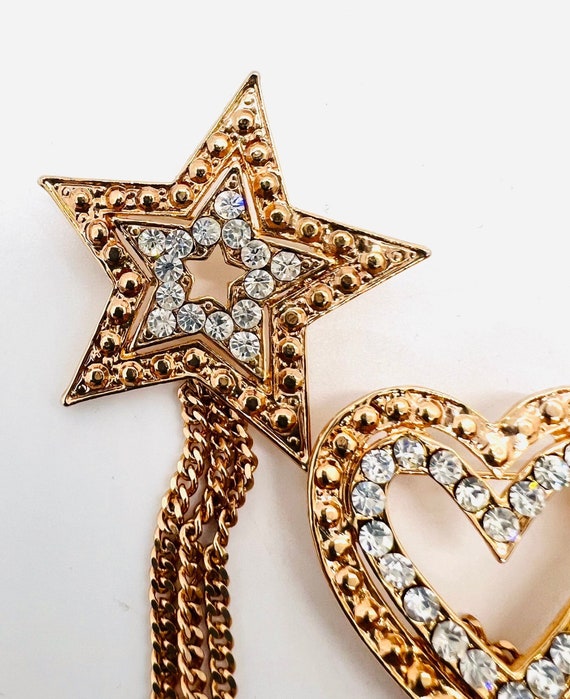 Large Star & Heart Clear Rhinestone Chatelaine Brooch… - Gem