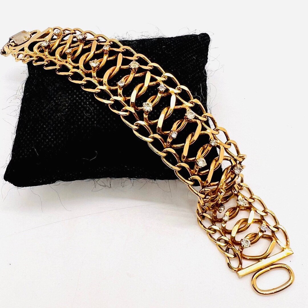 Wide HATTIE CARNEGIE Woven Clear Rhinestone Bracelet Signed Vintage ...