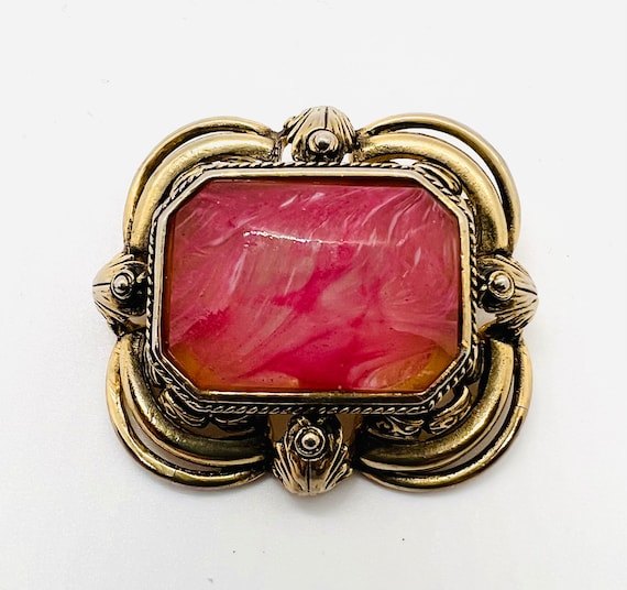 ELIZABETH REIMER Arcansas Gripoix Style Pink Glass Br… - Gem