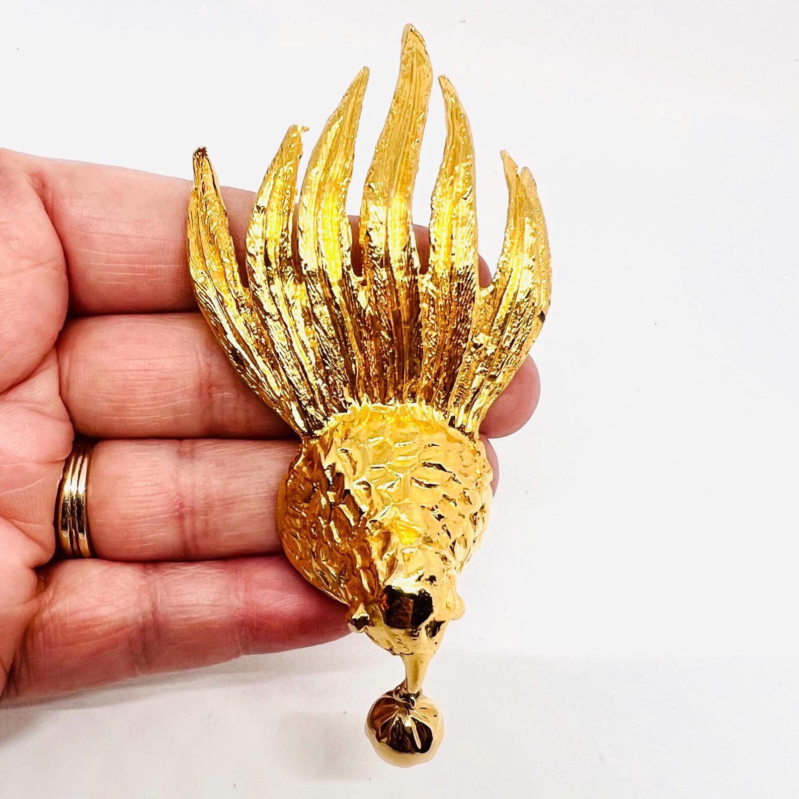 Large Inverted Gold Tone Bird W/ Dangling Berry Brooch 4 Inch Vintage ...
