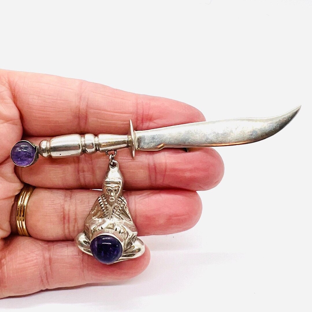 Vintage Sterling Silver Amethyst Sword Brooch With Dangling Genie - Etsy