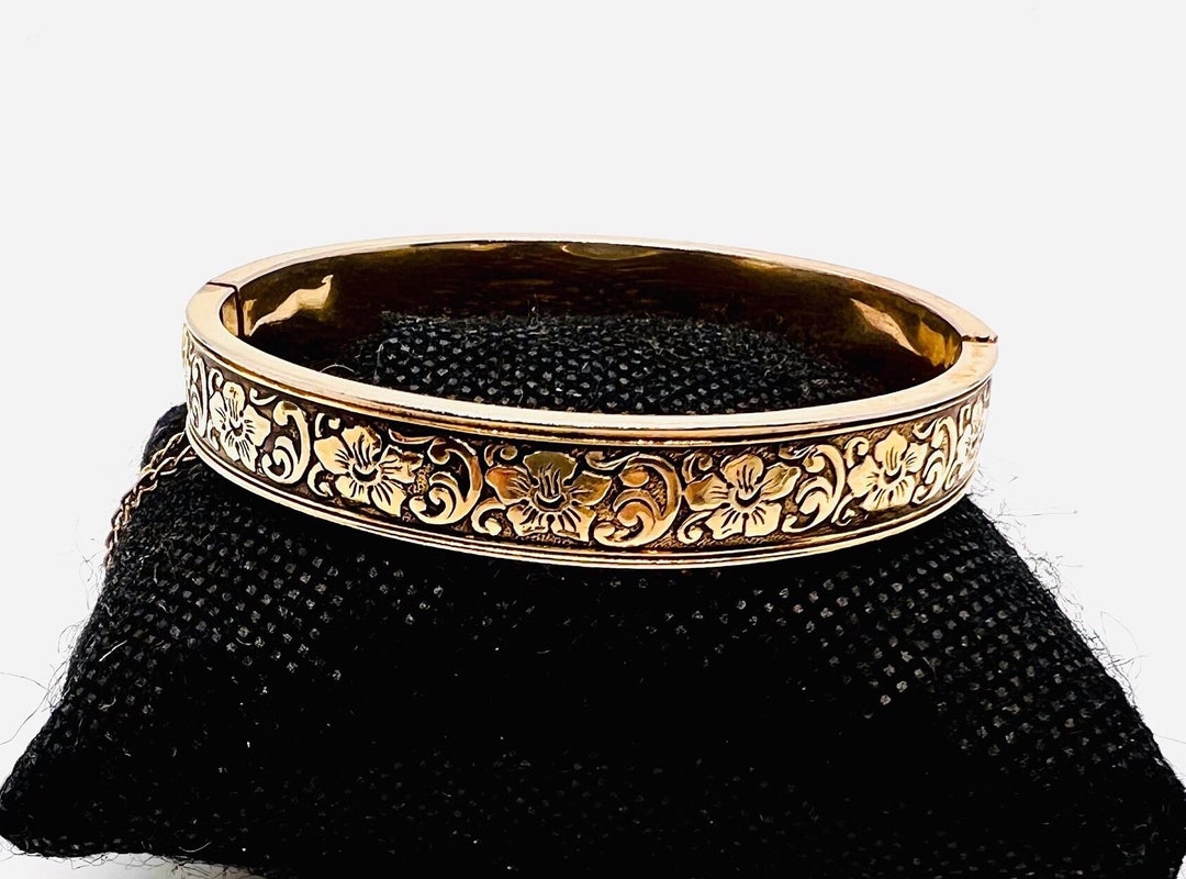 Beautiful GOLD FILLED Heavily Embossed Floral Bangle Bracelet Fine ...