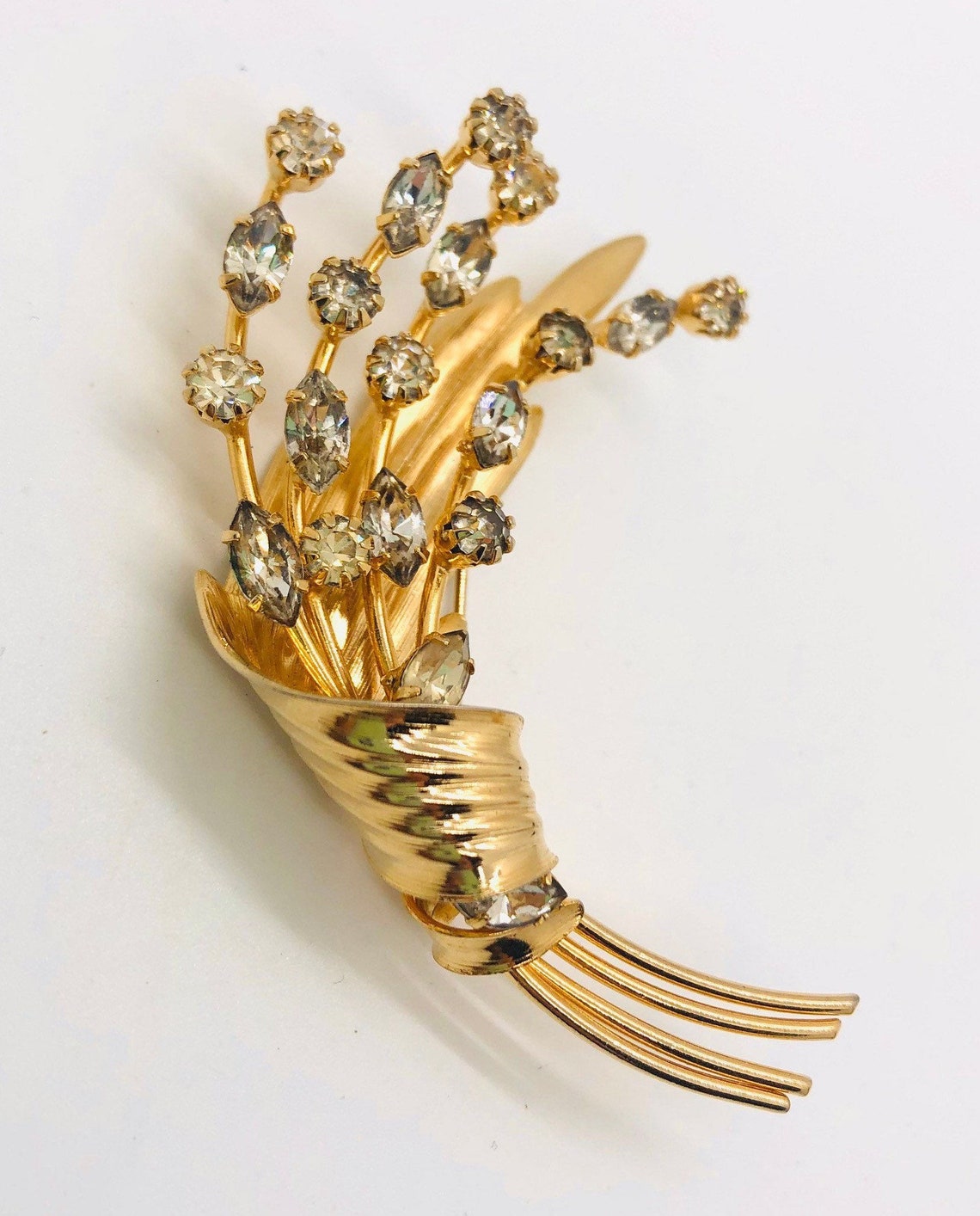 Large HOBE Rhinestone Spray Brooch 3 Inch Dated 1966 Vintage - Etsy