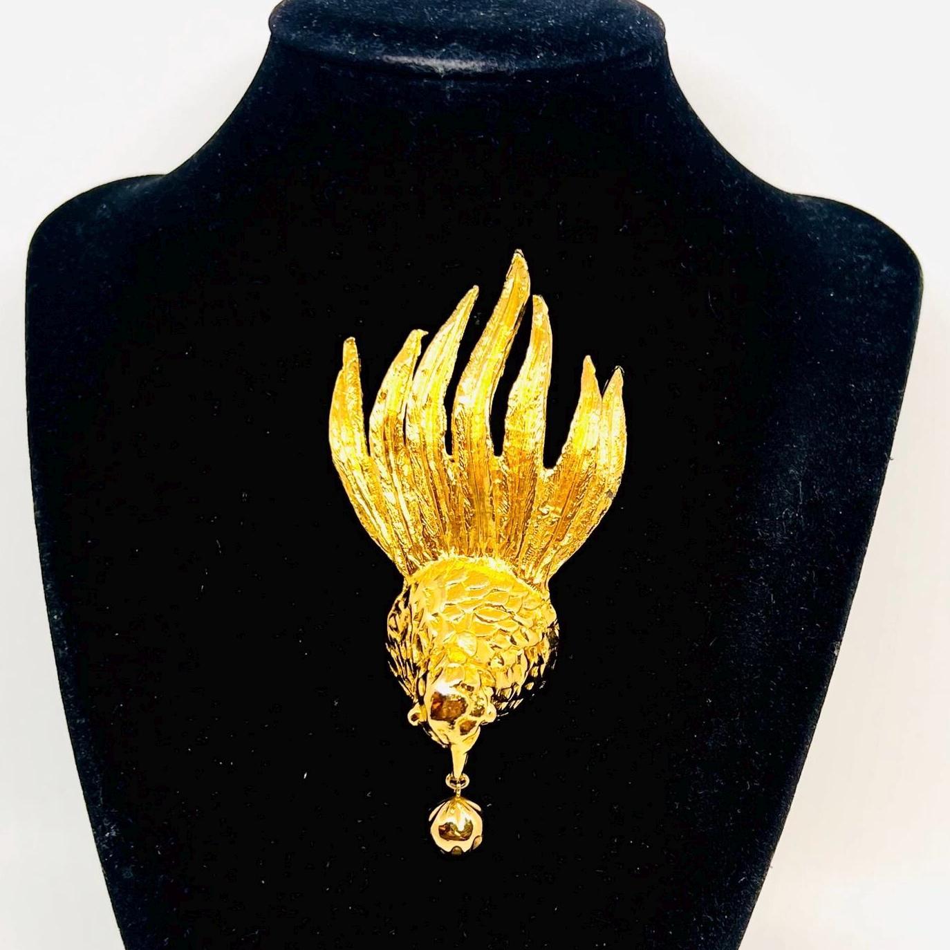 Large Inverted Gold Tone Bird W/ Dangling Berry Brooch 4 Inch Vintage ...