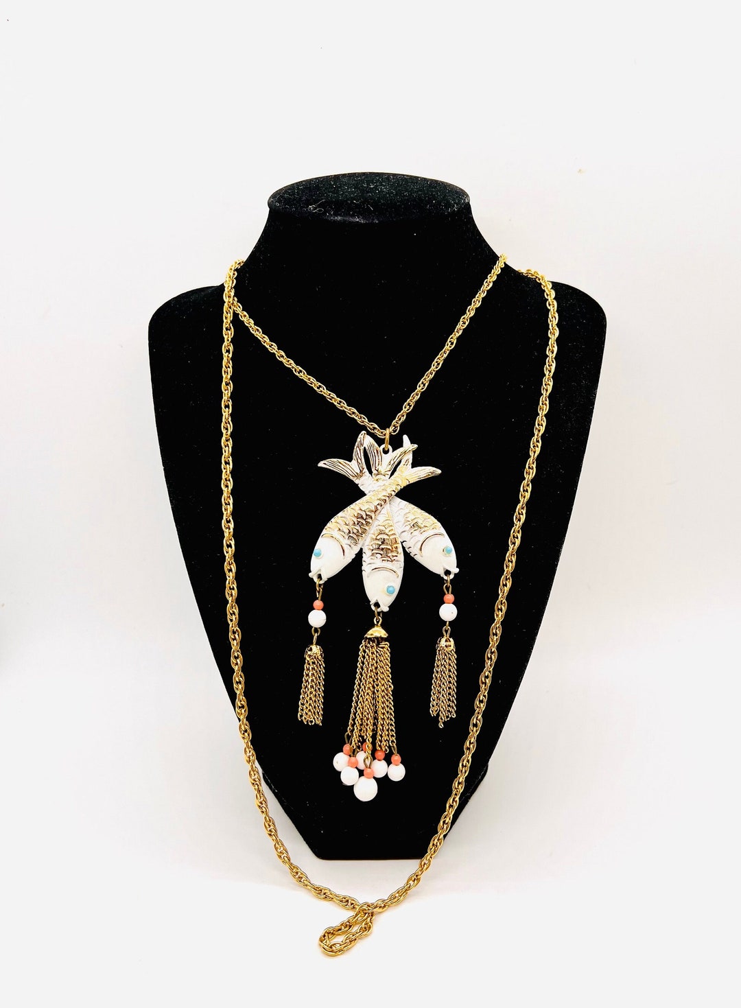 Large ART ARTHUR PEPPER Double Enameled Fish Necklace Signed Vintage ...