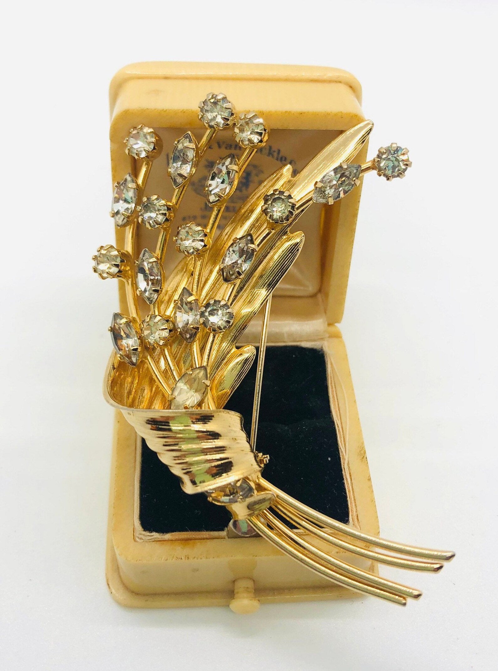 Large HOBE Rhinestone Spray Brooch 3 Inch Dated 1966 Vintage - Etsy