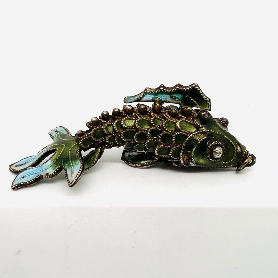 Vintage Chinese Export Sterling Silver Enamel Articulated Koi CATFISH ...