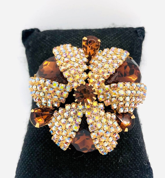 Huge Topaz & AB Rhinestone Dome Brooch Unsigned Beaut… - Gem