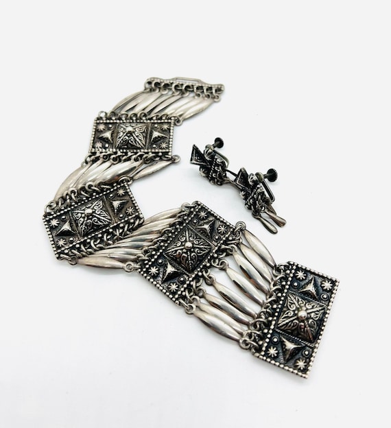 Early Sterling Silver Mexico Mayan Aztec Pyramid Brac… - Gem