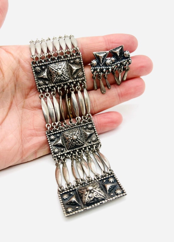 Early Sterling Silver Mexico Mayan Aztec Pyramid Brac… - Gem
