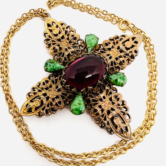 Art Deco Huge Ornate Gilt Filigree Jeweled Maltese Cross Necklace 3 1 2 Vintage Antique Jewelry Etsy