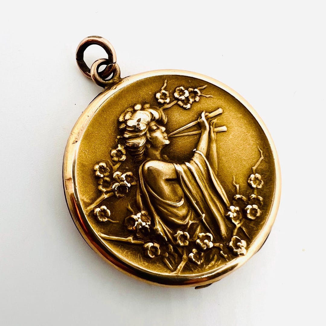 Large Victorian Gold Filled GEISHA GIRL Floral Locket Monogram Fine ...