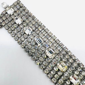 Wide Weiss Sparkling Clear Rhinestone Bracelet Big Bling Signed Vintage ...