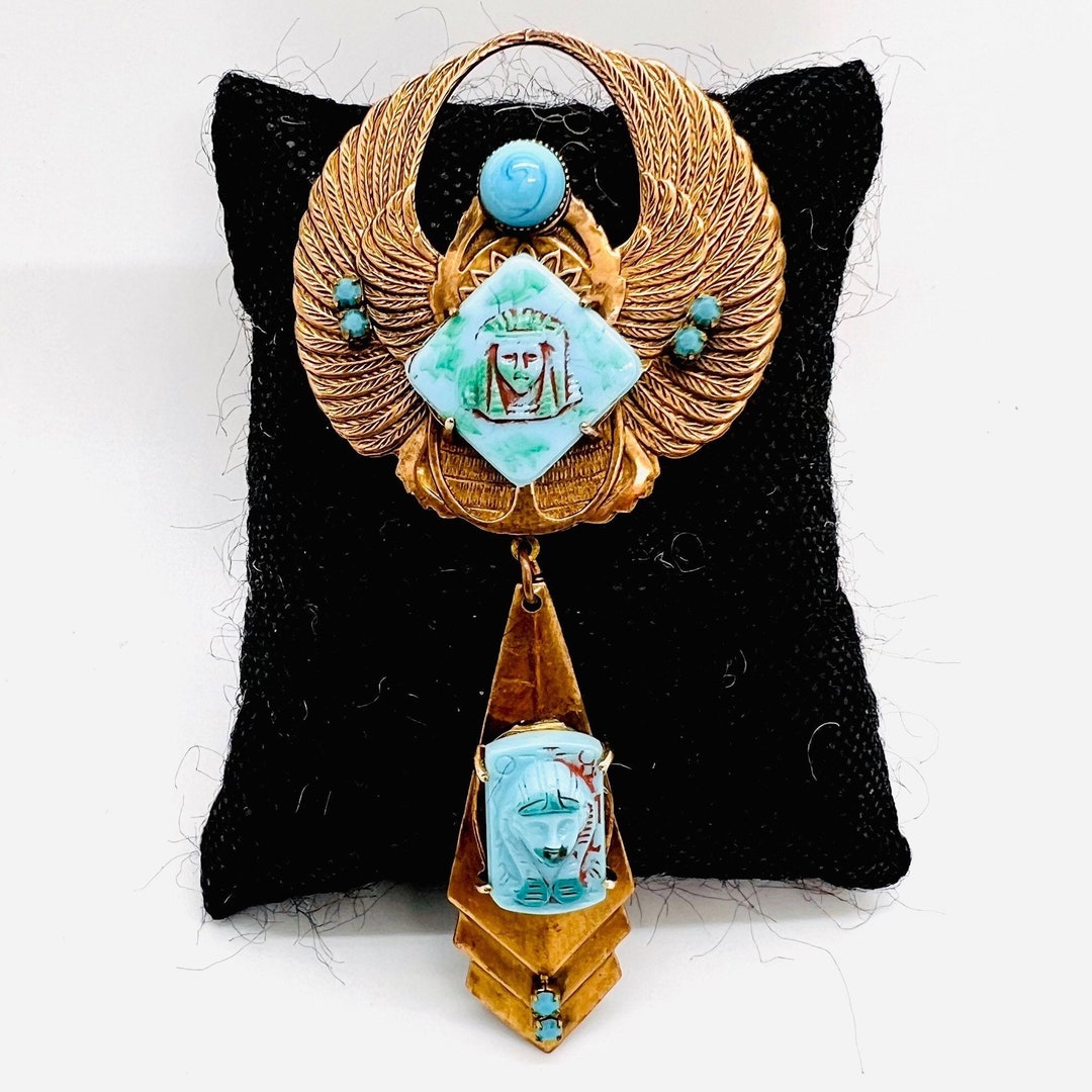 NEIGER Bros Czech Molded Glass Egyptian Revival Brooch Vintage Antique ...