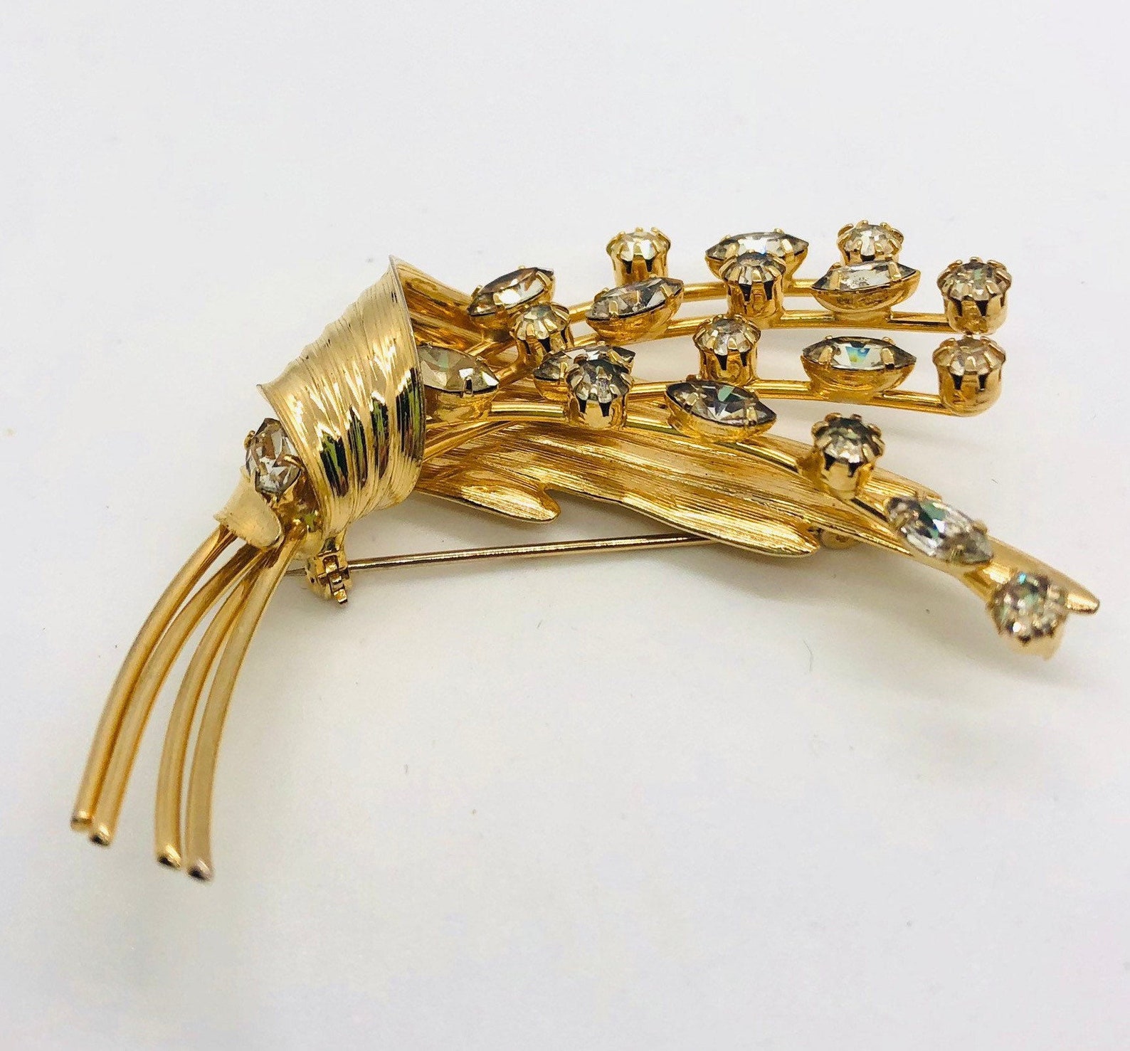 Large HOBE Rhinestone Spray Brooch 3 Inch Dated 1966 Vintage - Etsy