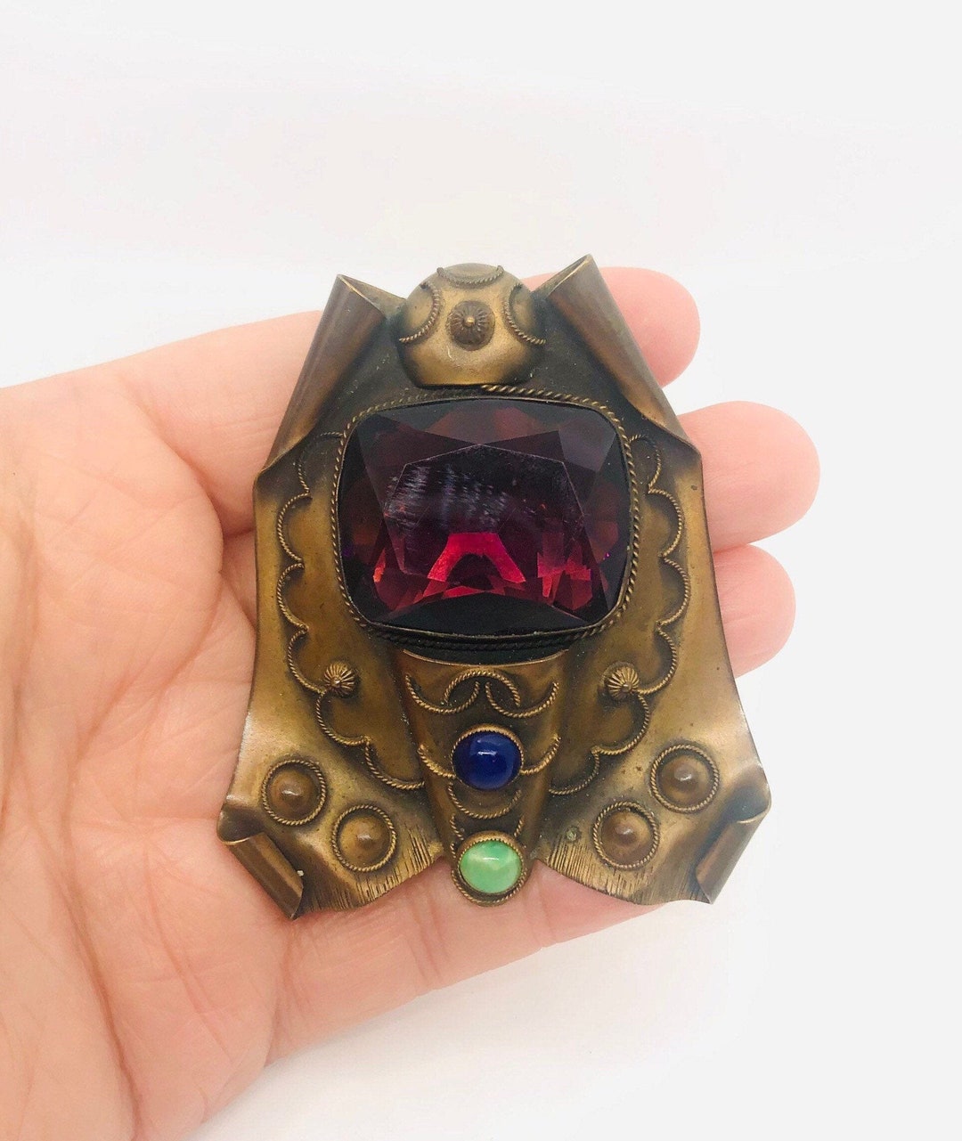 HUGE Arts & Crafts Faceted Amethyst Glass DRESS CLIP Artex - Etsy