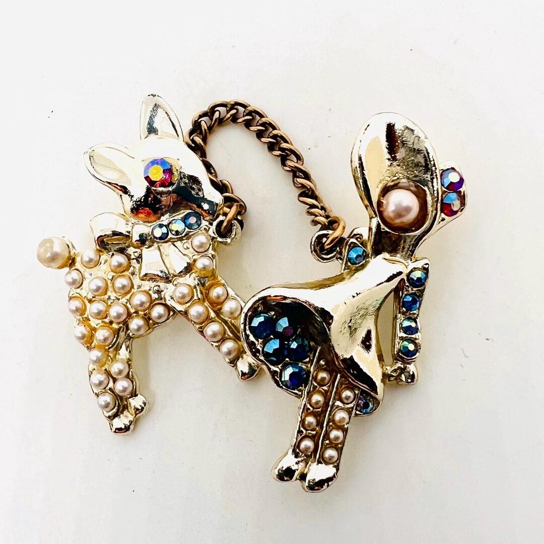 Little Bo Peep & Sheep Rhinestone Faux Pearl Figural Chatelaine Brooch ...