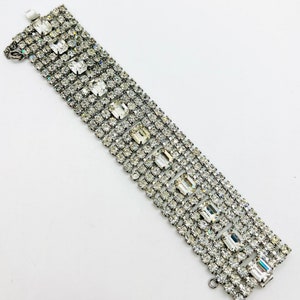 Wide Weiss Sparkling Clear Rhinestone Bracelet Big Bling Signed Vintage ...
